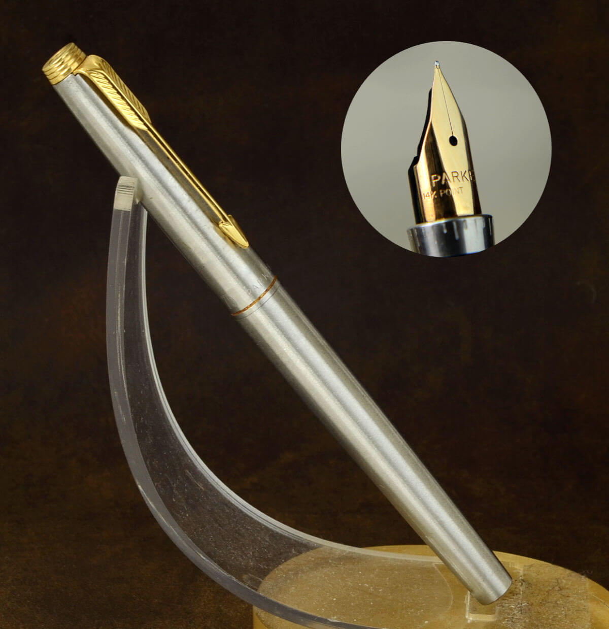 Vintage Parker 75 Flighter Chrome Fountain Pen With 14K Gold XF Nib