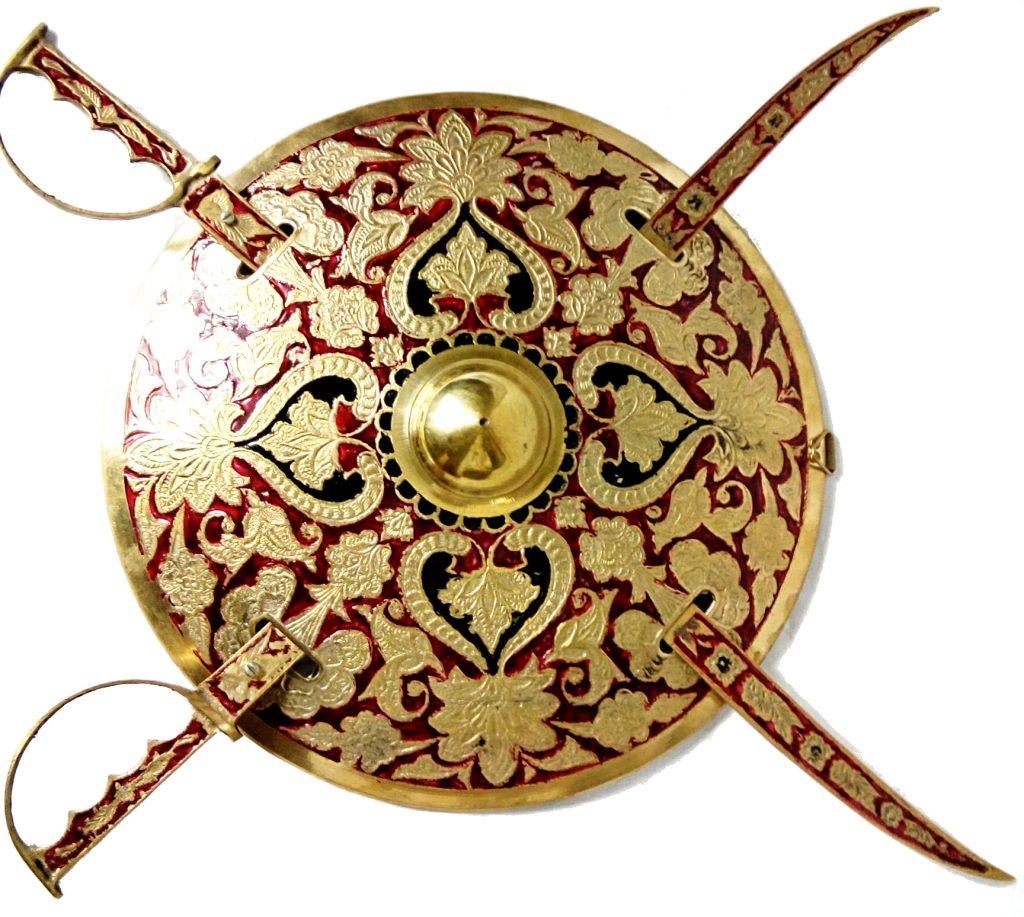 Antikcart Rajasthani Maharaja Antique Brass Sword Shield Set - Antikcart