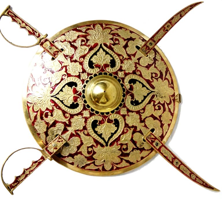Antikcart Rajasthani Maharaja Antique Brass Sword Shield Set - Antikcart