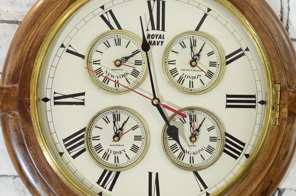 Antikcart Classic Colonial Shipwheel Wall Clock 5 different time zones ...