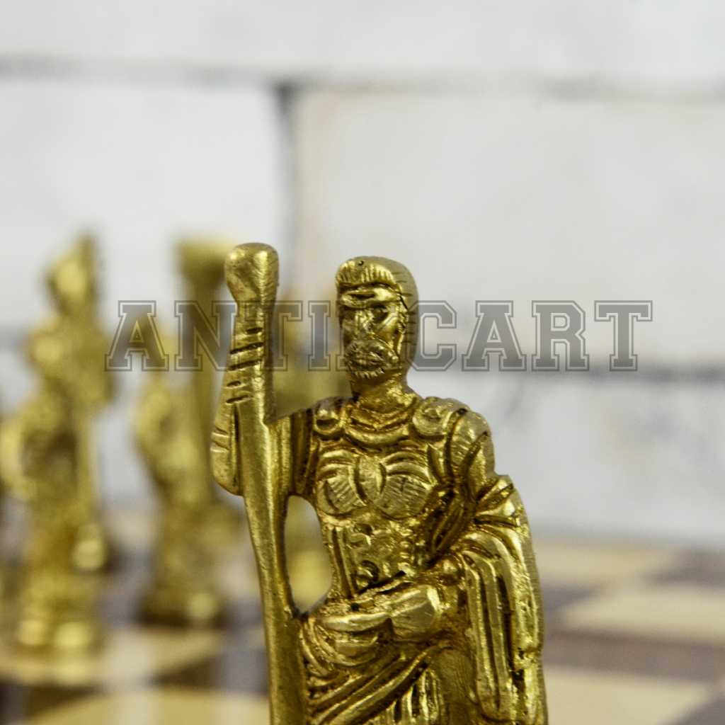 Rosewood Chess Board and Brass Roman Chess Pieces - Antikcart