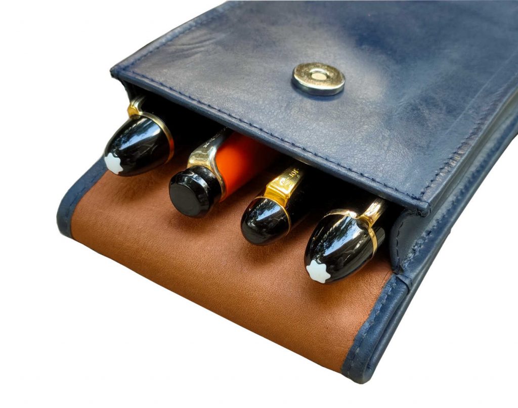 buy genuine leather pen case for super jumbo 4 pens Navy colour