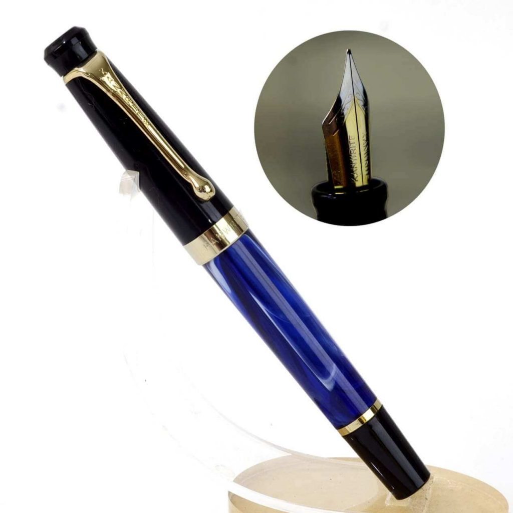 Buy Kanwrite Heritage blue marbled piston filler fountain pen with Flex nib