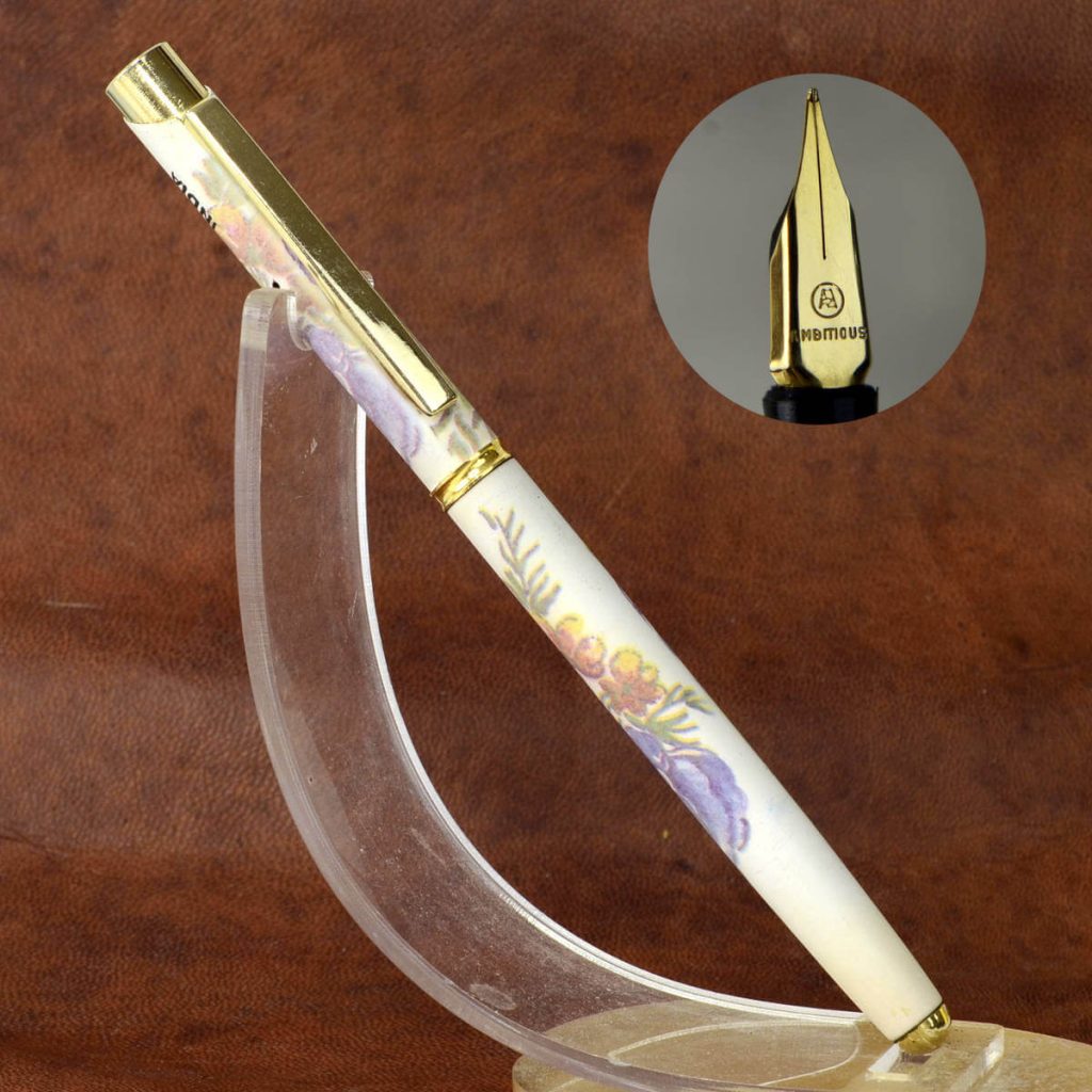 buy vintage mebsons floral fountain pen with ambitious gold plated F nib