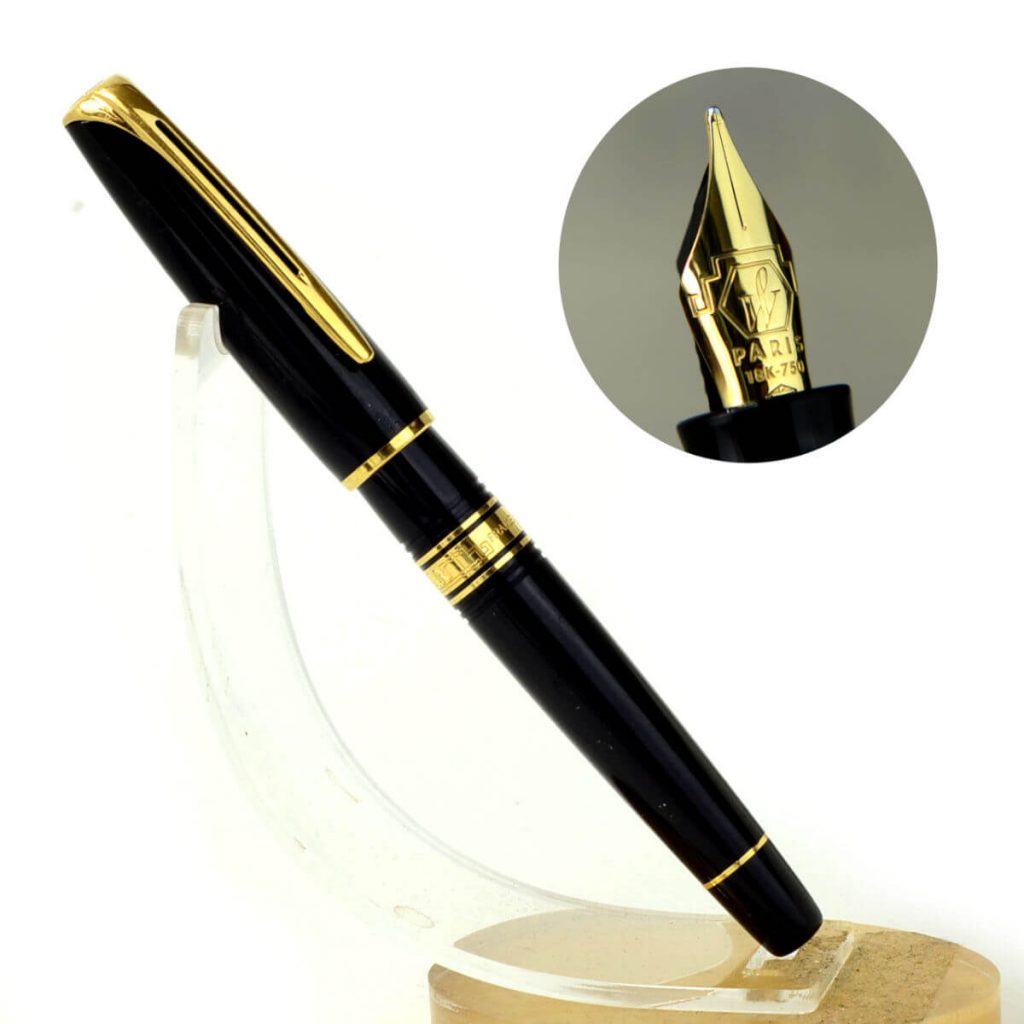 Buy waterman charleston black fountain pen with 18CT 750 gold M nib
