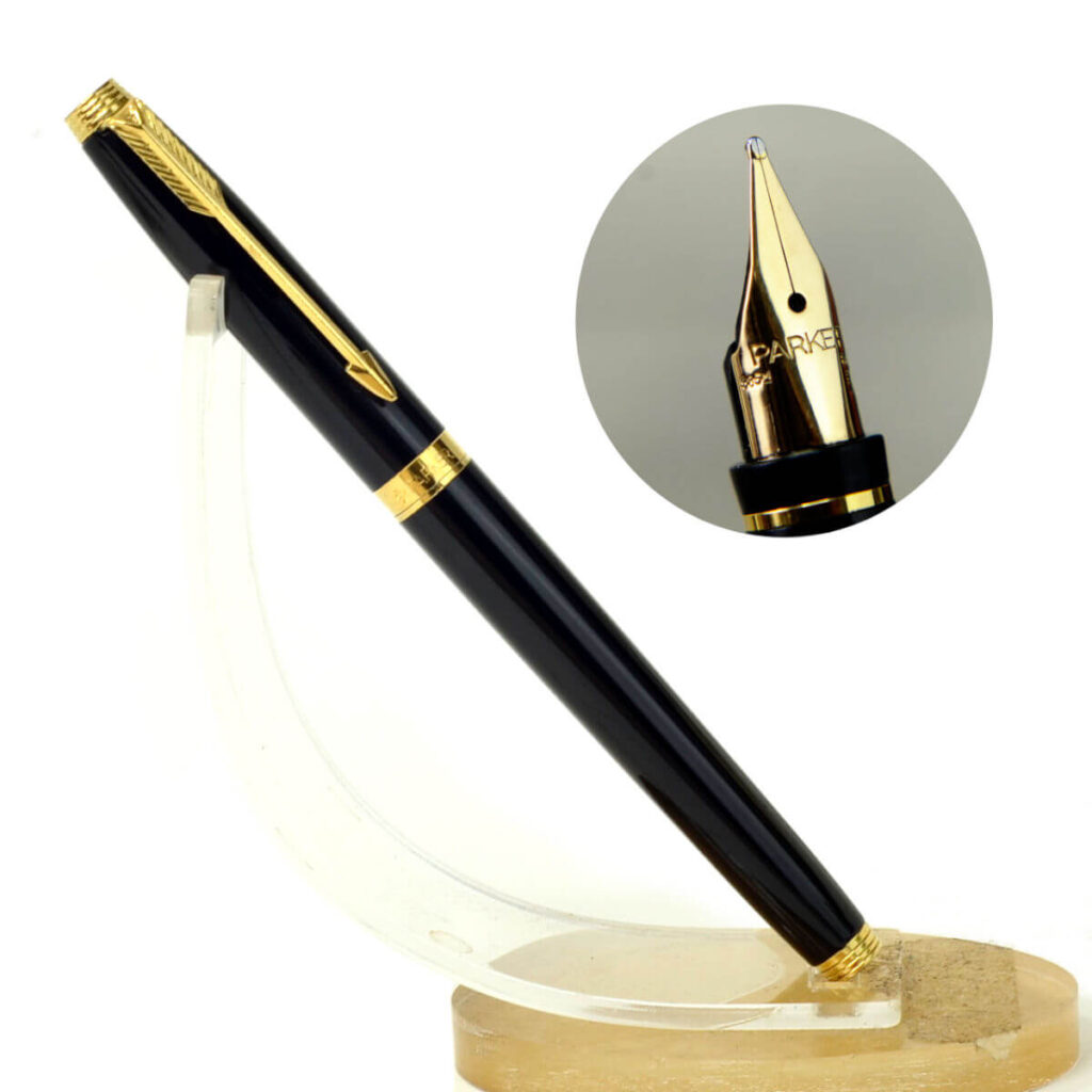 Buy parker 75 lacquer black barrel fountain pen with 14K gold M nib - NOS
