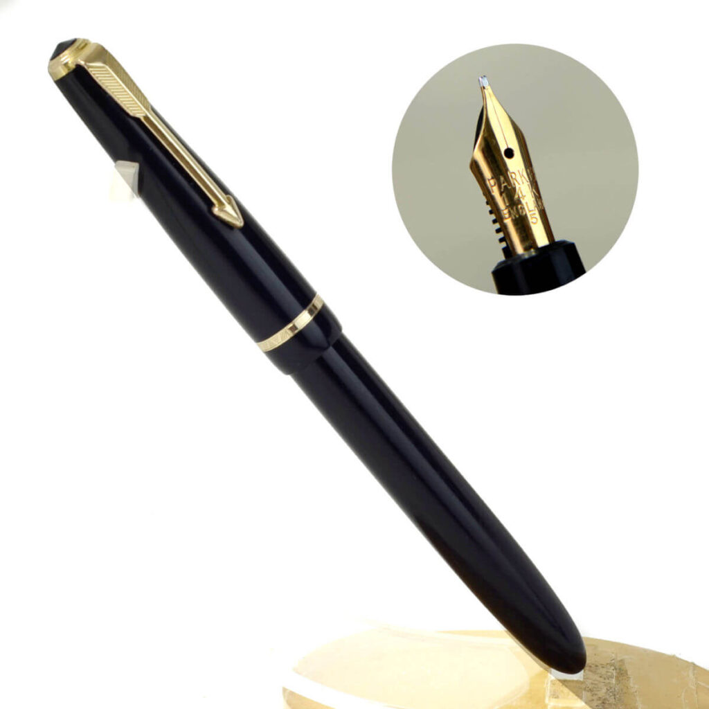 Parker slimfold black fountain pen with 14C solid gold medium nib
