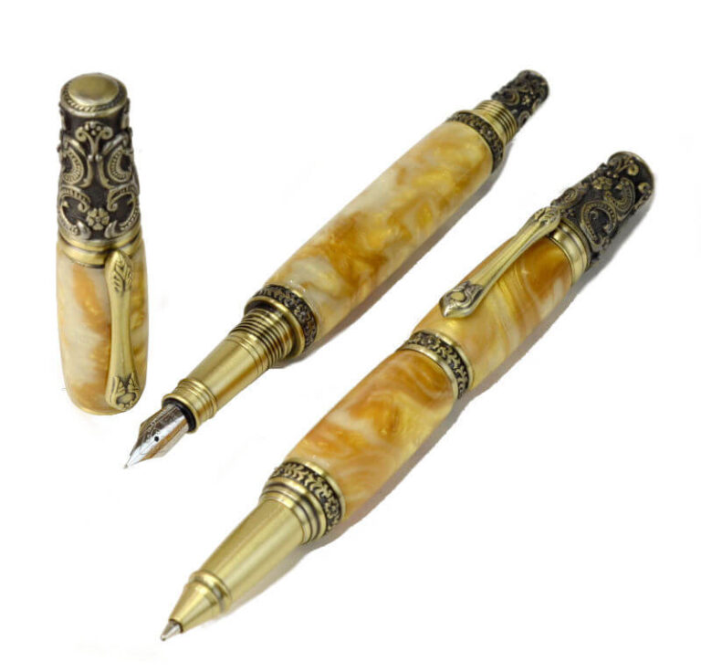 Hand turned Victorian fountain pen and ballpoint set