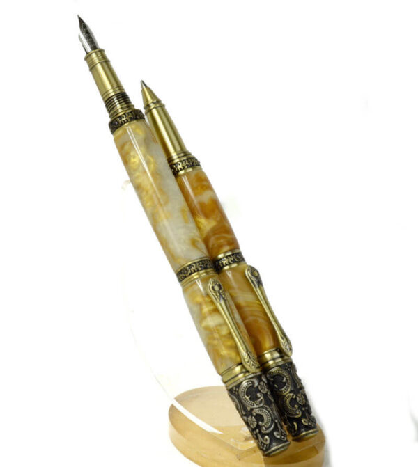 Hand turned Victorian fountain pen and ballpoint set