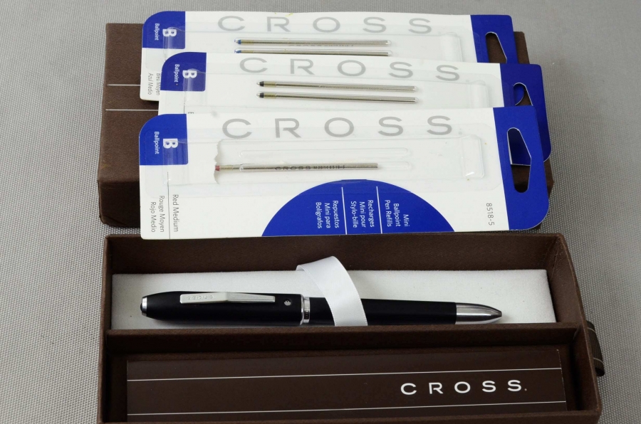 Cross tech 4 satin black barrel multifunction pen - 3 ballpoint and 1 ...