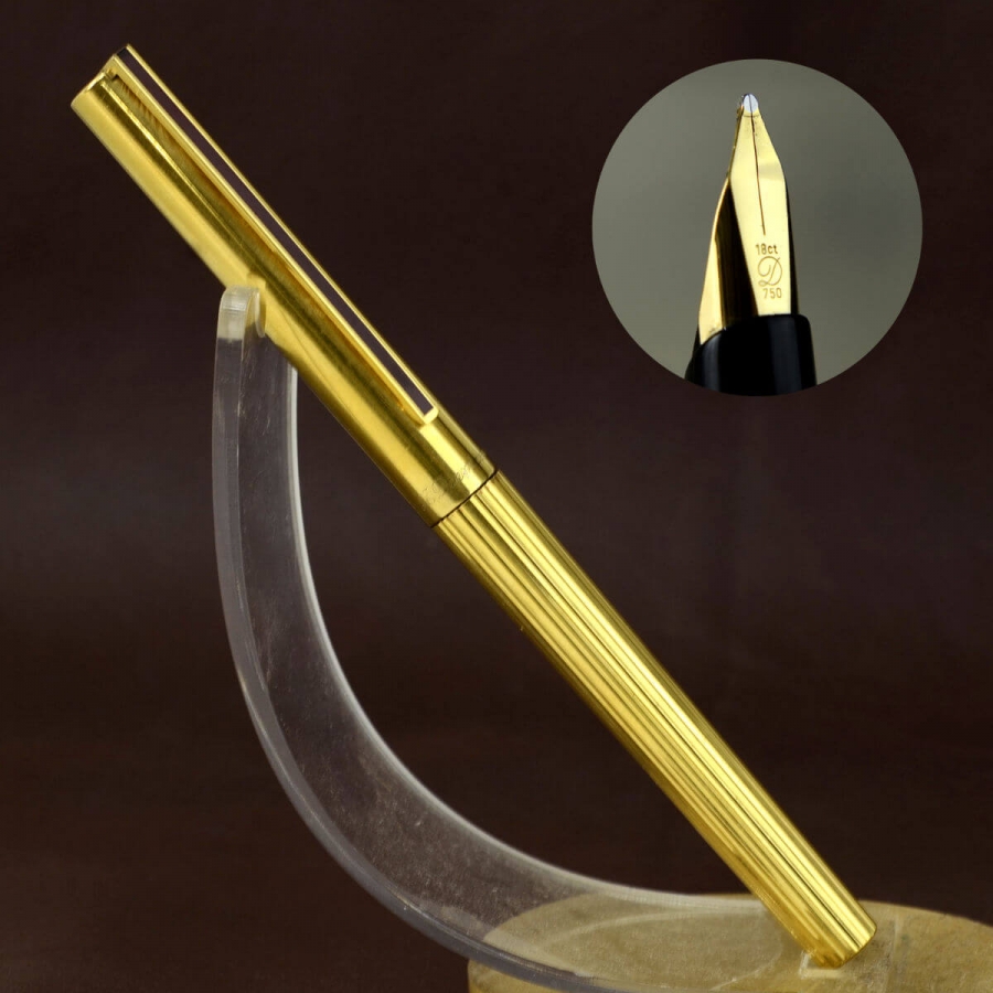 Buy ST dupont 925 gold barrel fountain pen with 18K 750 gold M nib