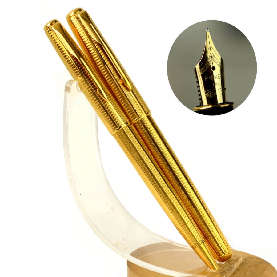 Buy Parker sonnet cascade golden fountain pen set with 18K gold F nib